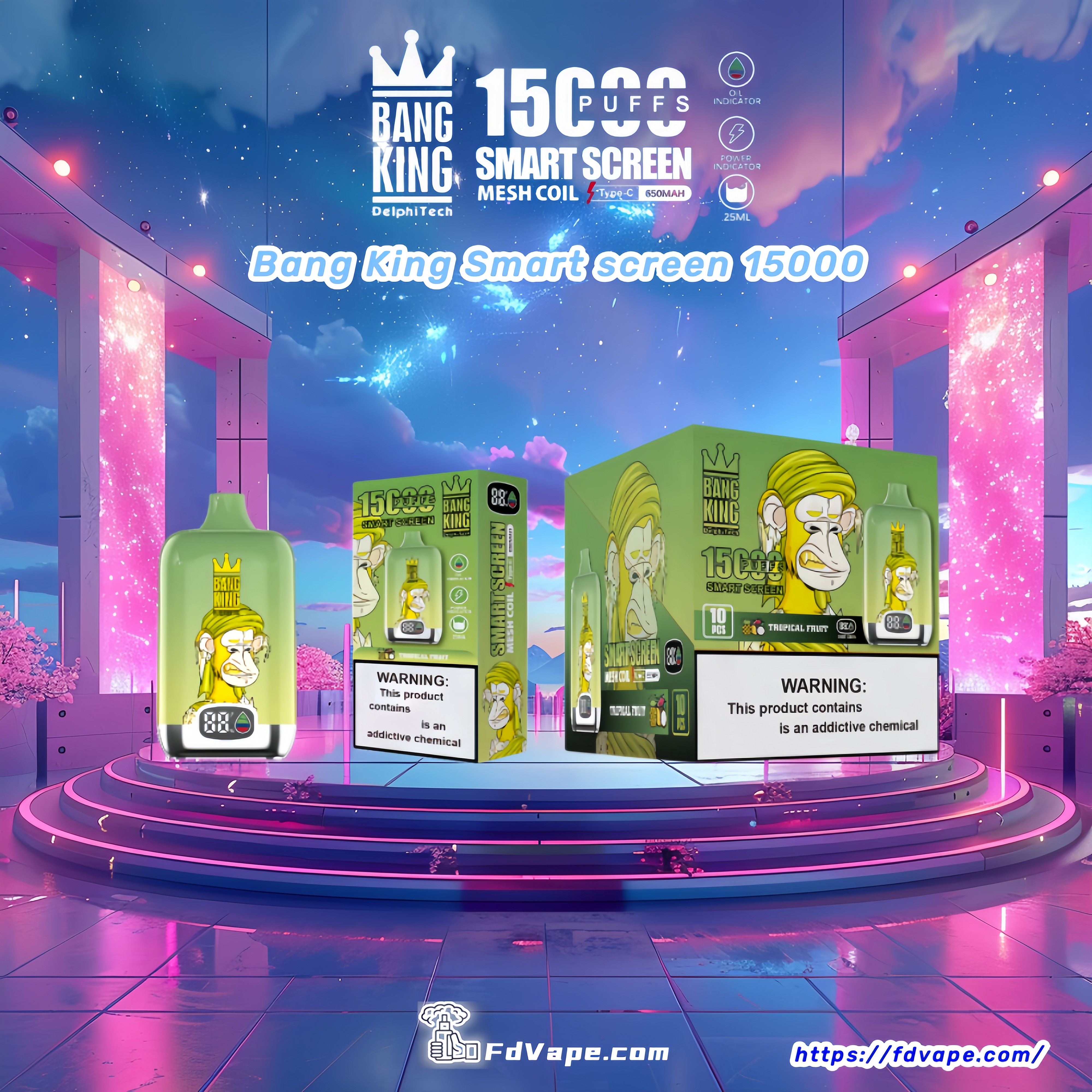 Bang King Smart Screen 15000 Puffs Disposable Vape 0% 2% 3% 5% Nicotine ...