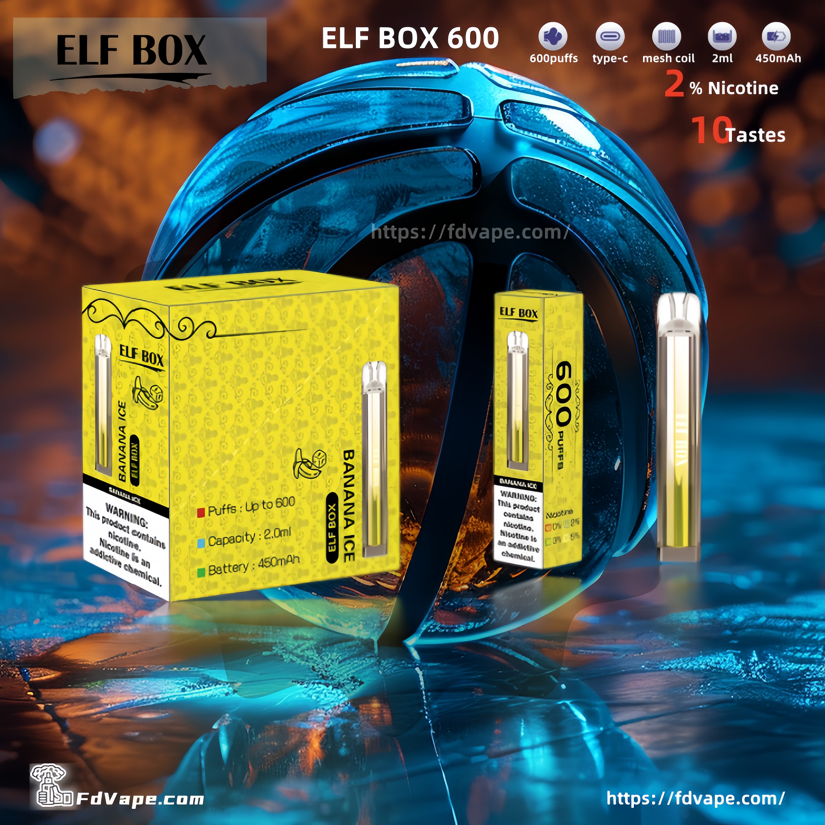 ELF BOX 600 Puffs Disposable Vape 2% Nicotine 10 Tastes Rechargeable ...