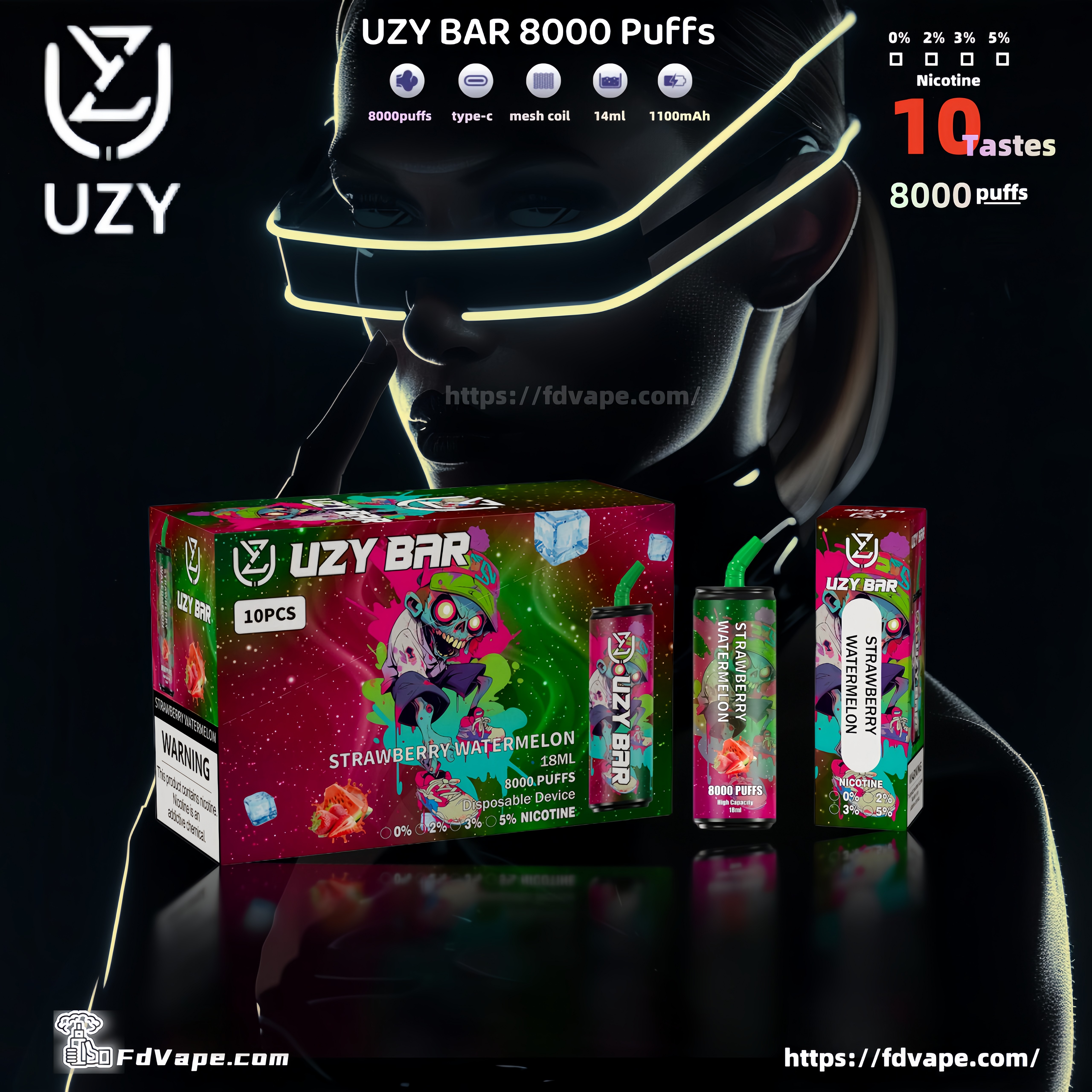 UZY BAR 8000 sopla Vape disponible 0% 2% 3% 5% Nicotina 10 gustos ...