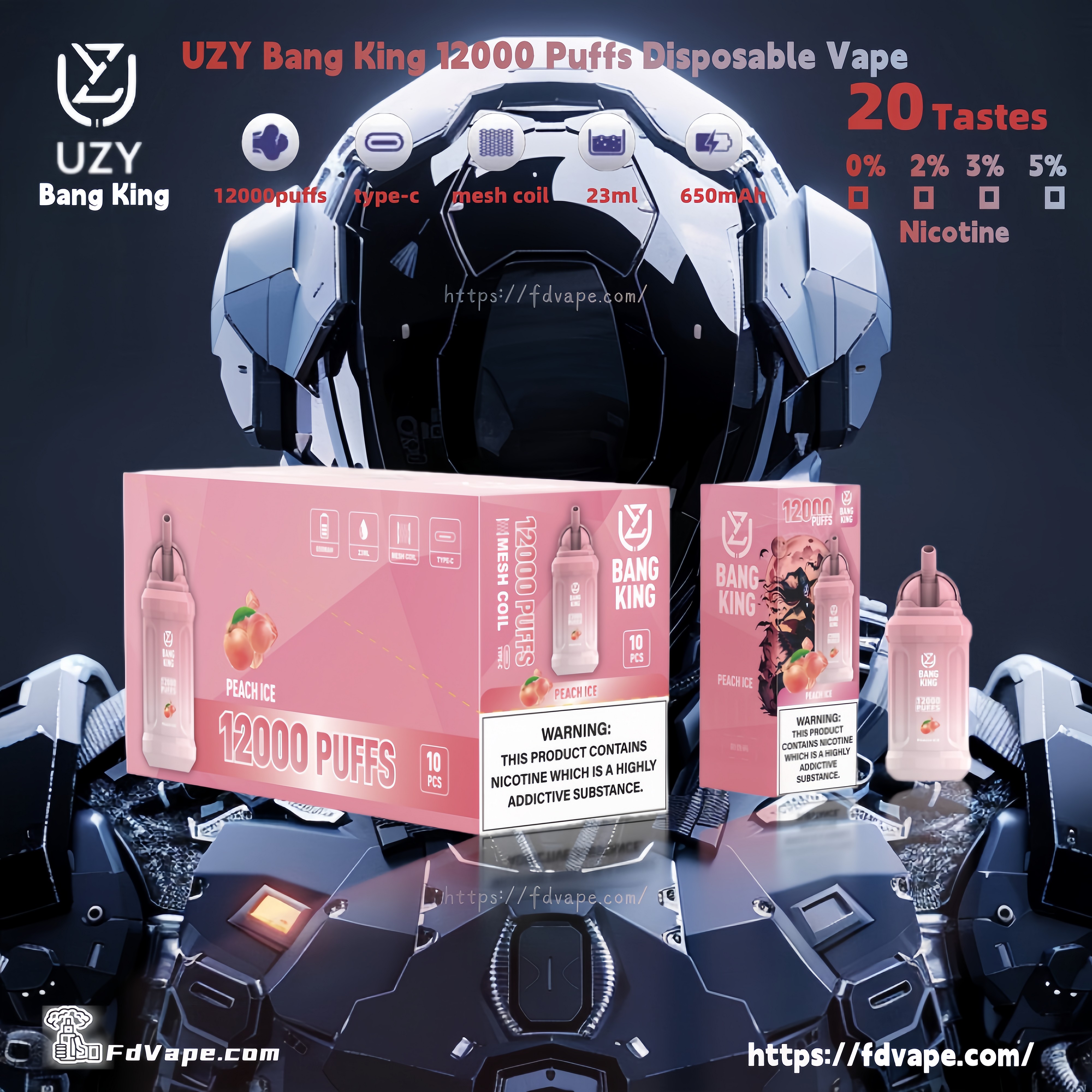 UZY Bang King 12000 Puffs Disposable Vape 0% 2% 3% 5% Nicotine 20 ...