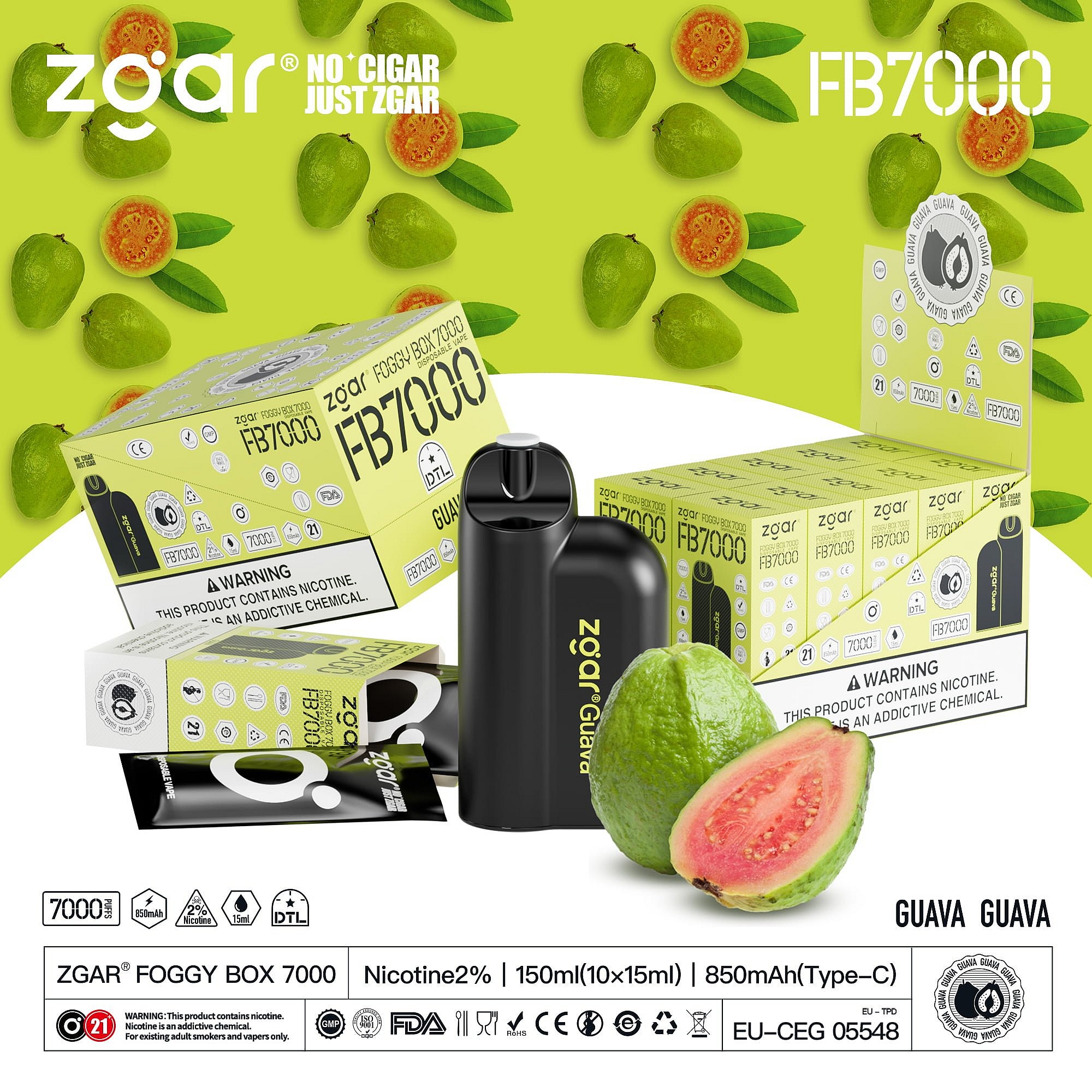 ZGAR FOGGY BOX 7000 Puffs Vape jetable 2% Nicotine 20 Goûts Rechargeable Directement d'usine ...