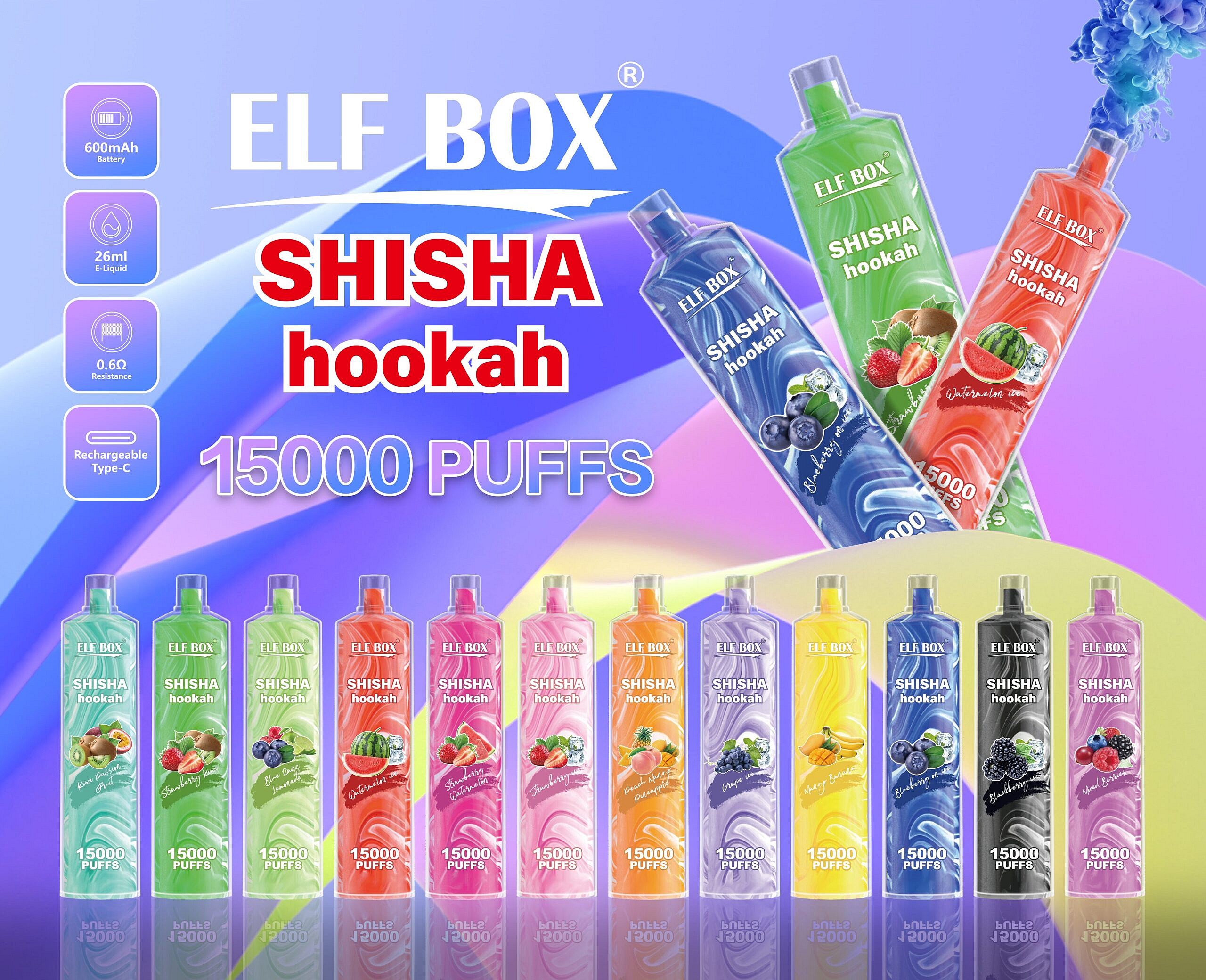 ELF BOX LS 15000 15k Puffs Vape descartável Muitos sabores de nicotina ...