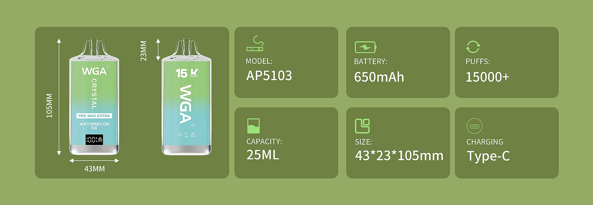 WGA Crystal Pro Max Extra 15000 15k Puffs Einweg-Vape LED-Display ...