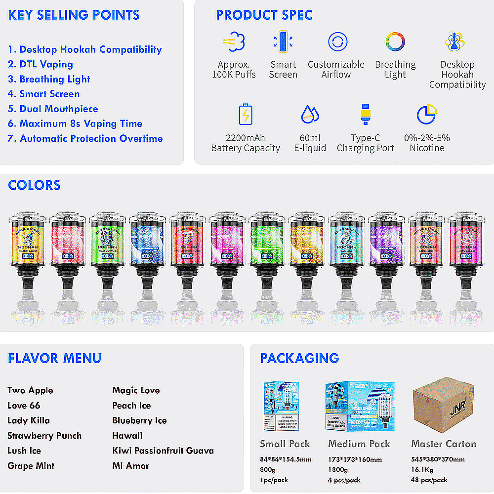 JNR Mega Shisha Hookah 100000 100K Puffs Einweg-Vape 2% Nikotin ...