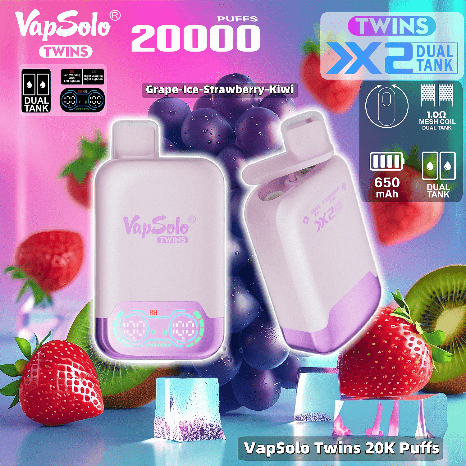 Vapsolo Twins 20000 20K Puffs Dubbele Smaak Wegwerp Vape 2% 5% Nicotine ...