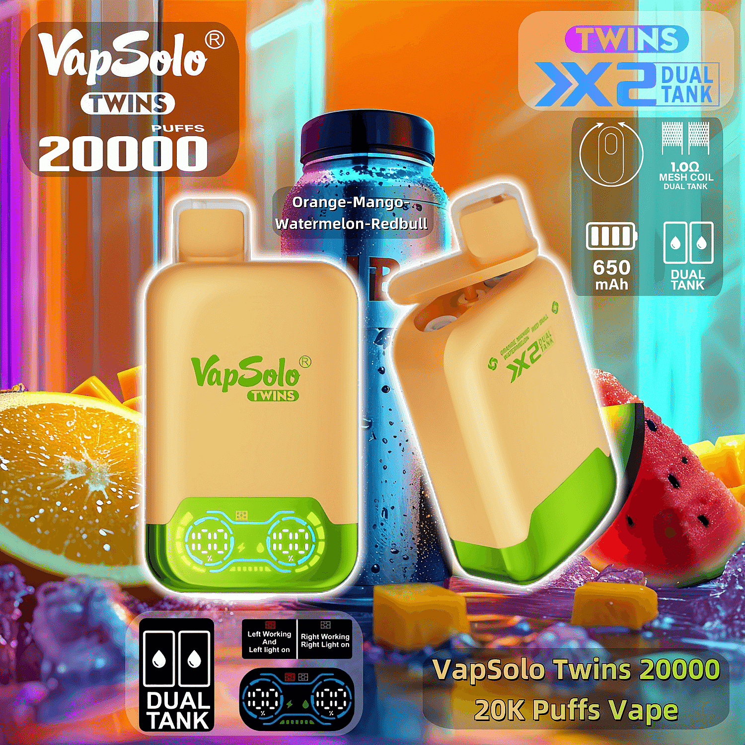 Vapsolo Twins 20000 20K Puffs Dubbele Smaak Wegwerp Vape 2% 5% Nicotine ...