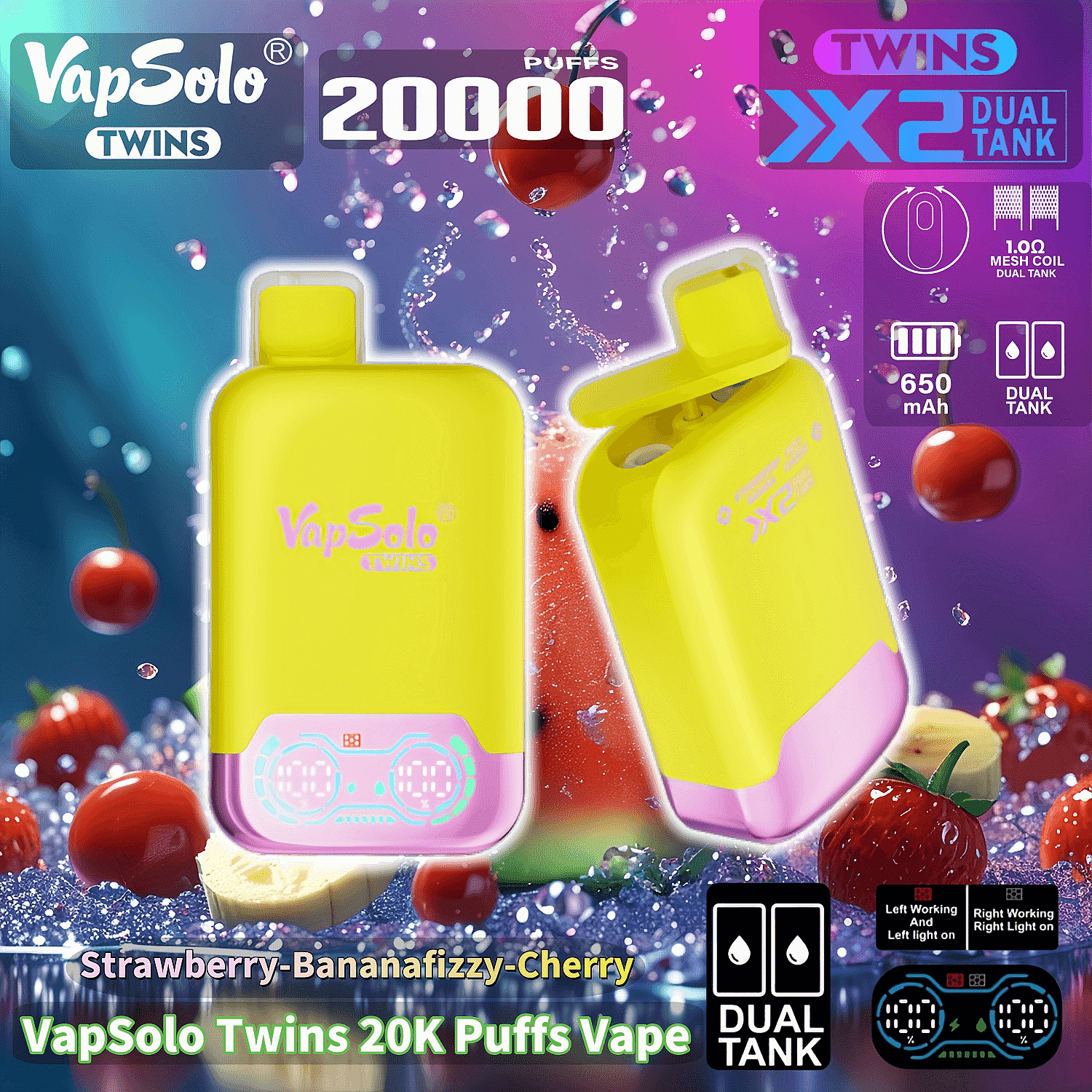 Vapsolo Twins 20000 20K Puffs Dubbele Smaak Wegwerp Vape 2% 5% Nicotine ...