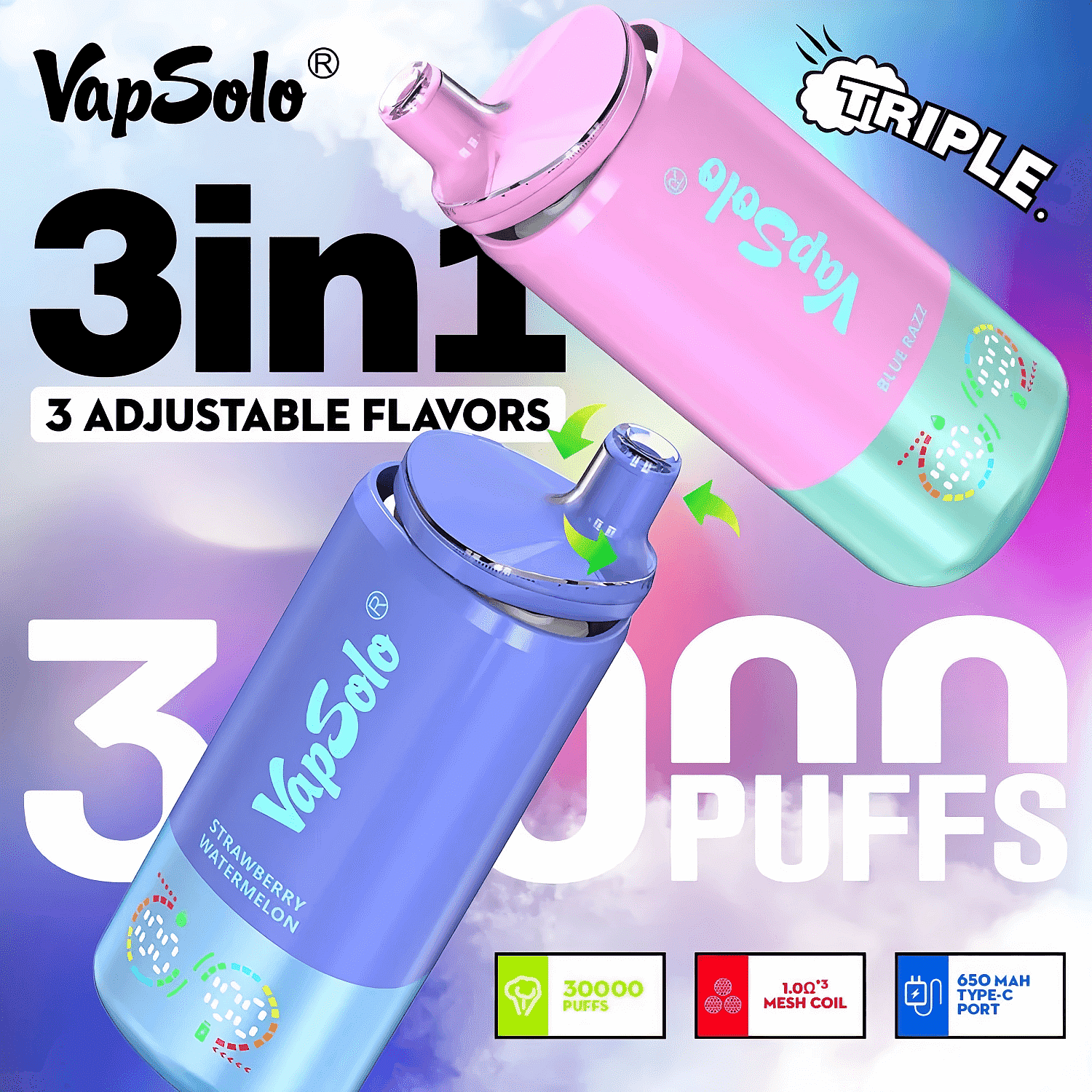 VapSolo Triple 30000 30.000 inhalaciones desechables 2% 5% Nicotina 10 sabores Triple sabor ...