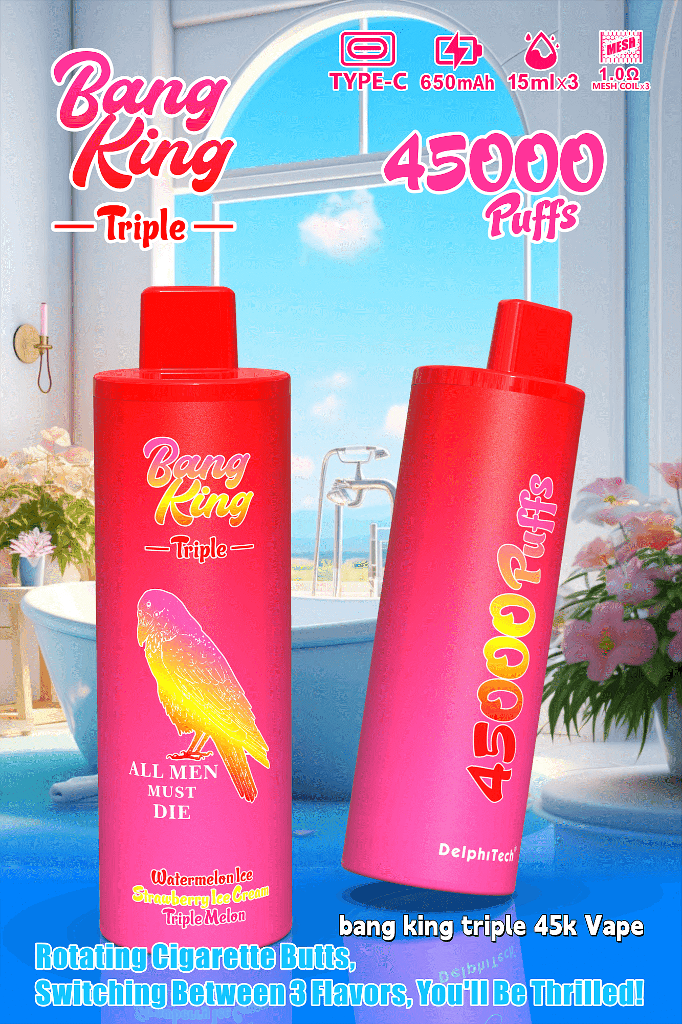 Bang King Triple 45000 45K Puffs 3 in 1 Flavors Disposable Vape 0% 2% 3 ...