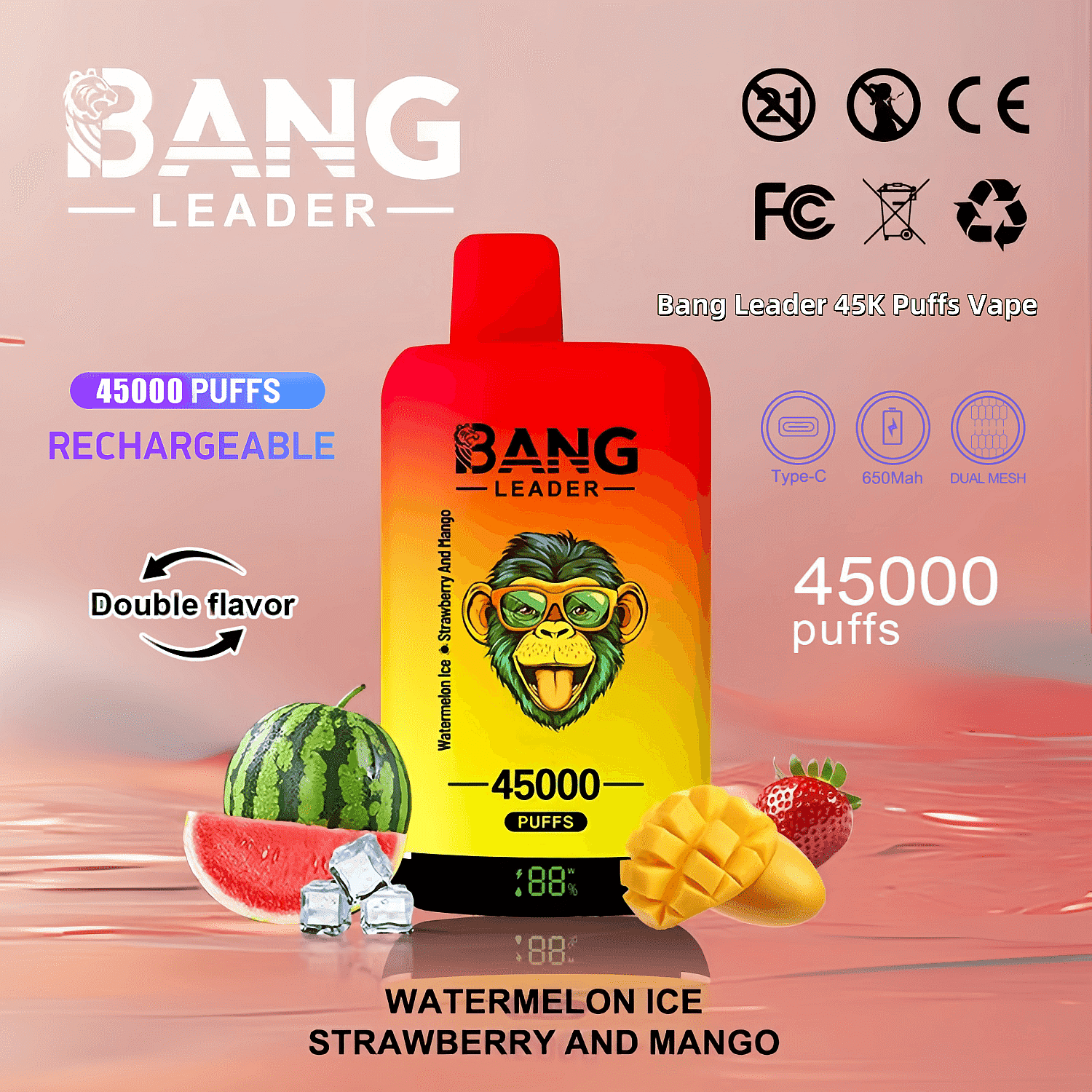 Bang Leader 45000 45k Puffs Dual Flavors Disposable Vape pen 0% 2% 3% 5 ...