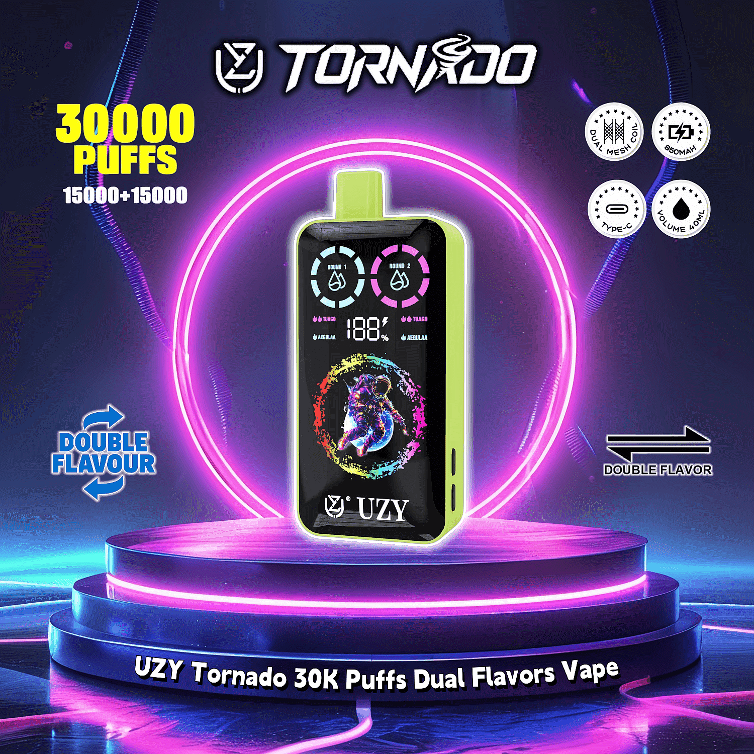 UZY Tornado 30000 30K Puffs Doppio Gusto Vape Monouso 0% 2% 3% 5% ...