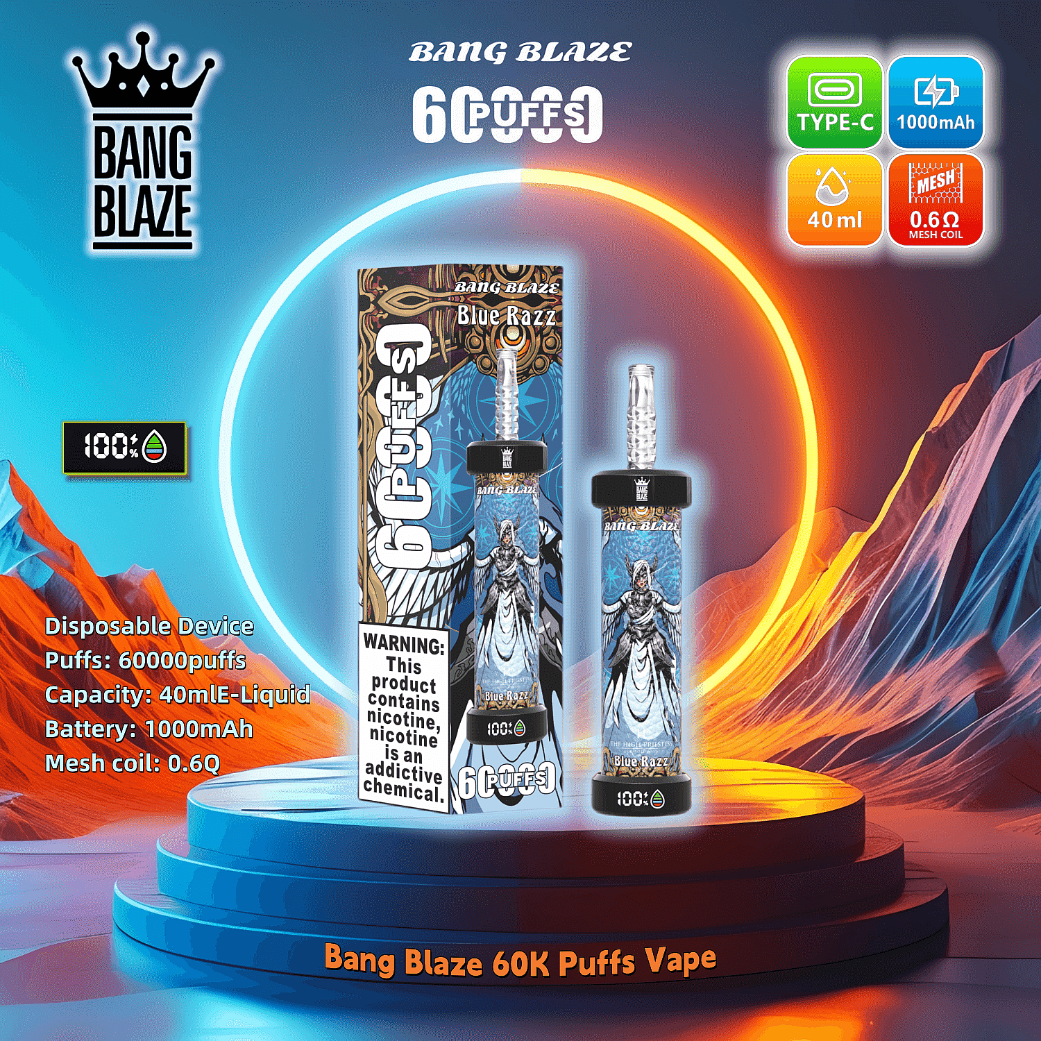 Bang Blaze 60000 60K Puffs Disposable Vape Pen 0% 2% 3% 5% Nicotine ...