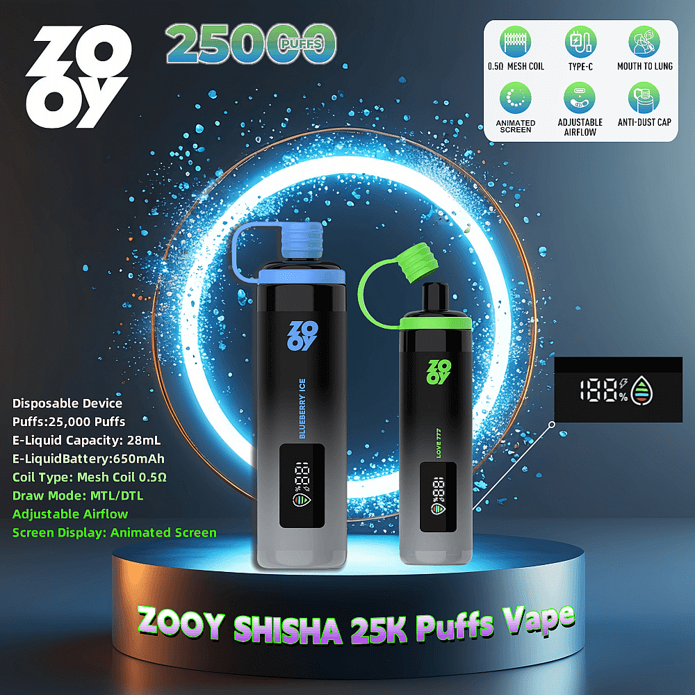 ZOOY SHISHA 25000 25K Puffs Disposable Vape Airflow Ajustable 0% 2% 3% ...