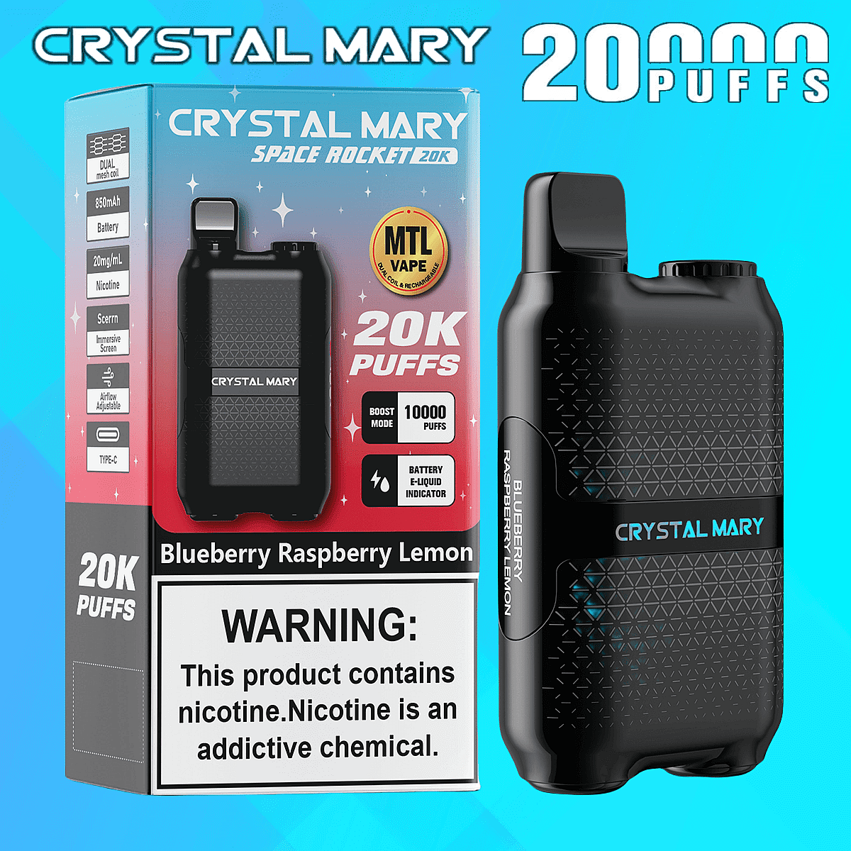 Crystal Mary Space Rocket 20000 20K Puffs Disposable Vape 2% Nicotine ...