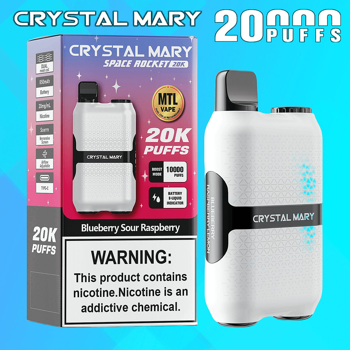 Crystal Mary Space Rocket 20000 20K Puffs Disposable Vape 2% Nicotine ...