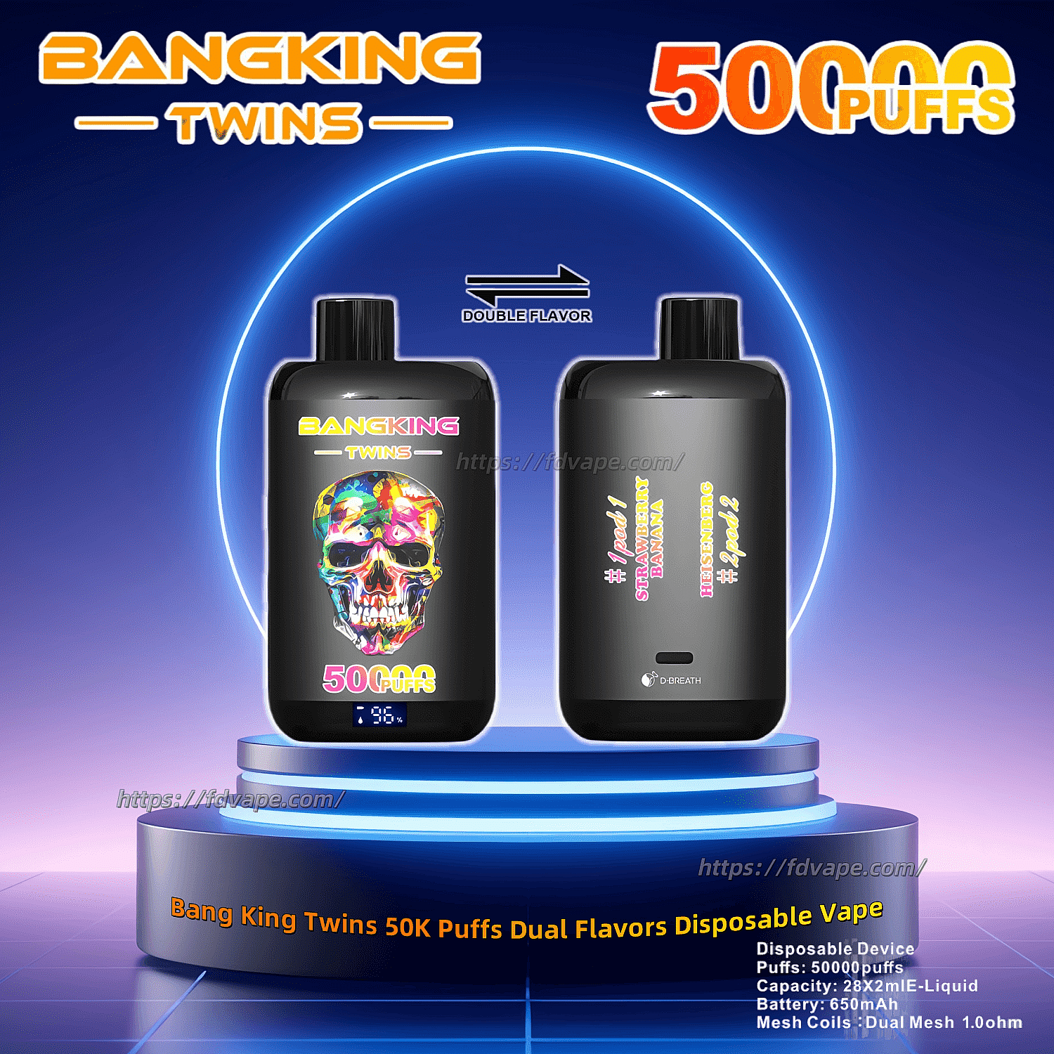 Bang King Twins 50000 50K Puffs Dual Flavors Disposable Vape pen 2% 3% ...