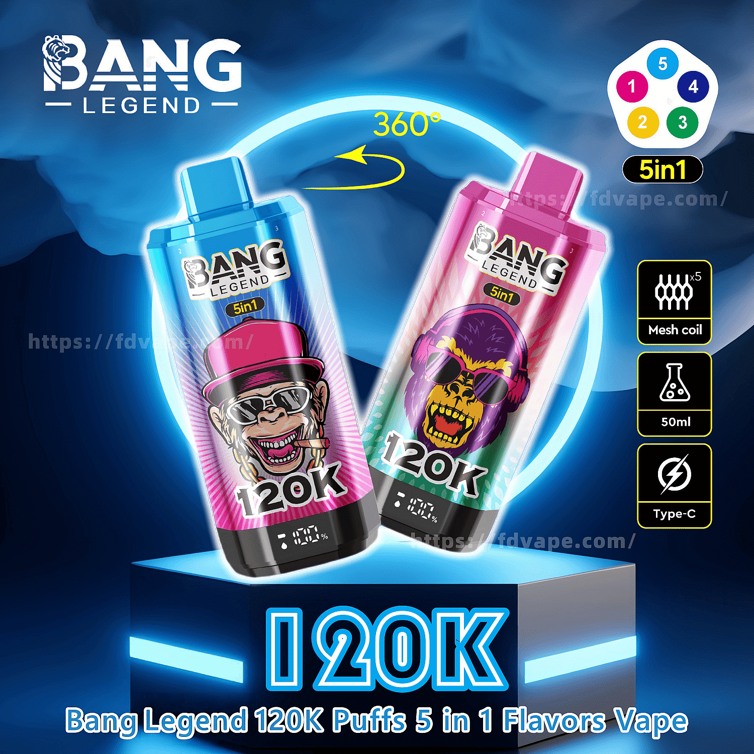 Bang Legend 120000 120K Puffs 5 in 1 Flavors Disposable Vape Adjustable ...