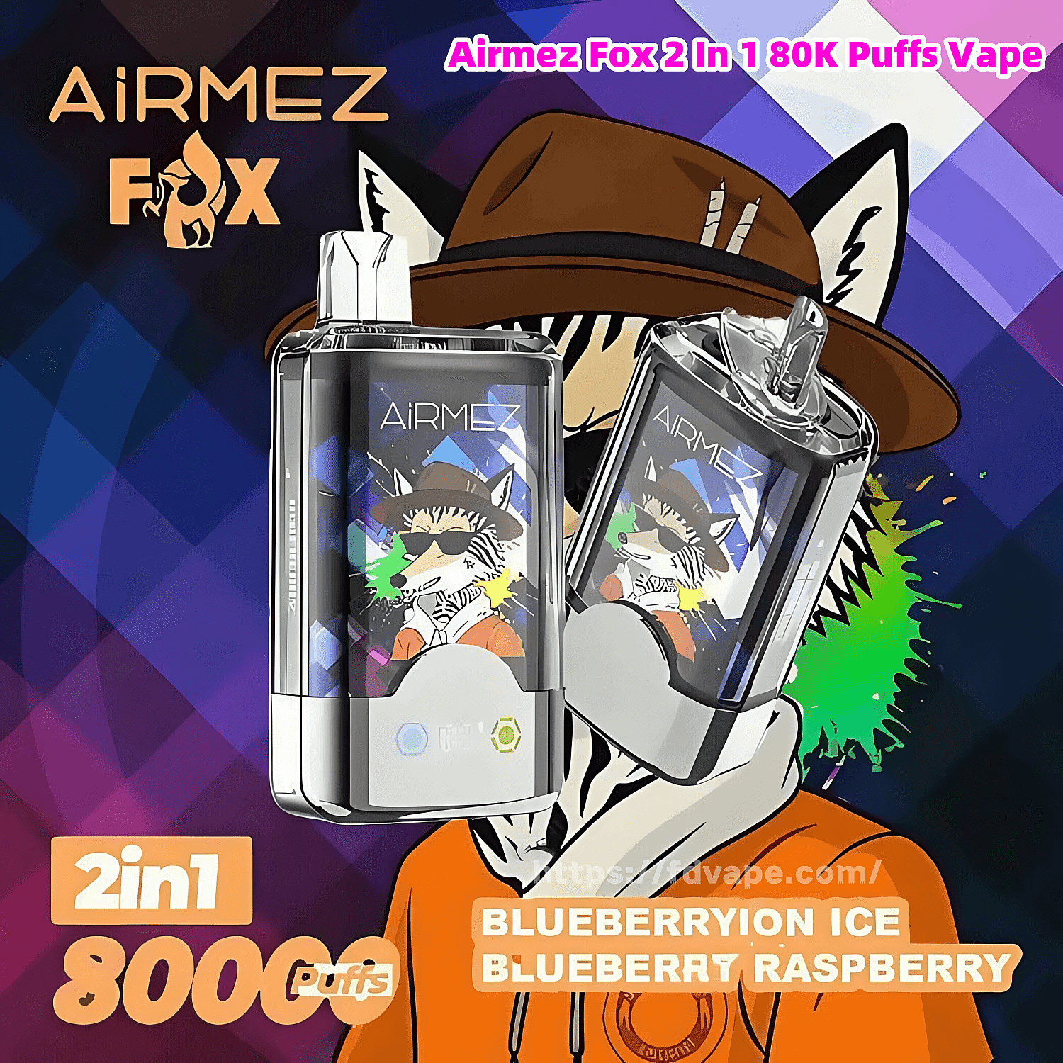 Airmez Fox 2 en 1 80000 80K Puffs Vape desechable de sabores duales 0% ...