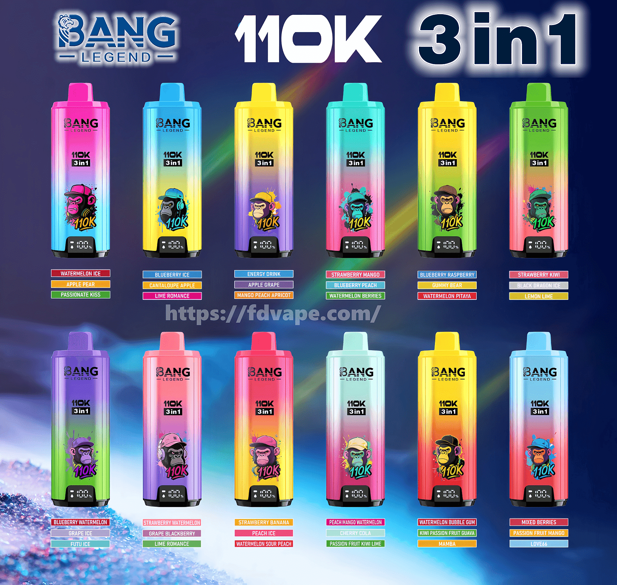 Bang Legend 110000 110K Puffs 3 in 1 Flavors Disposable Vape 0% 2% 3% 5 ...
