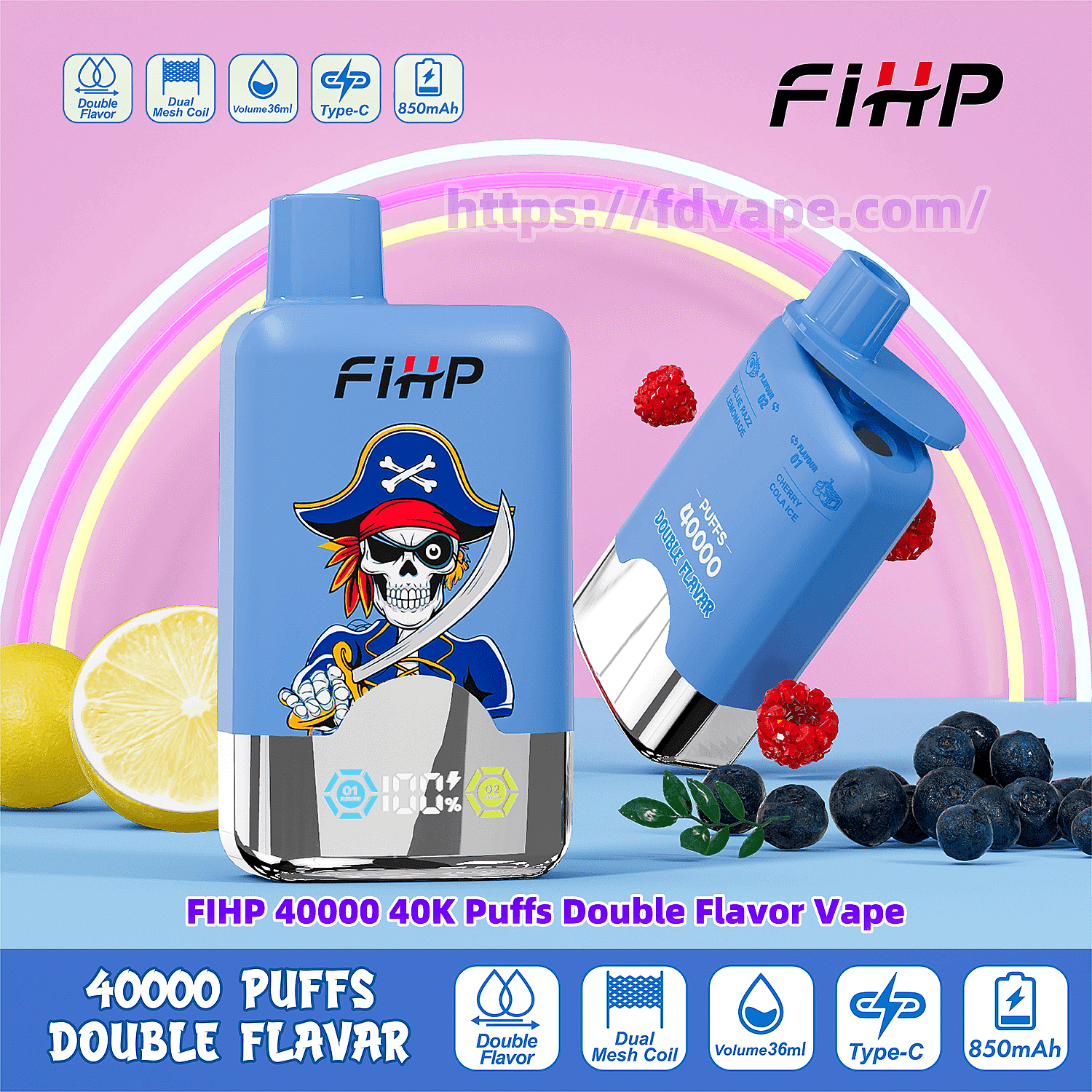 FIHP 40000 40K Puffs Double Flavors Disposable Vape 2% 5% Nicotine ...