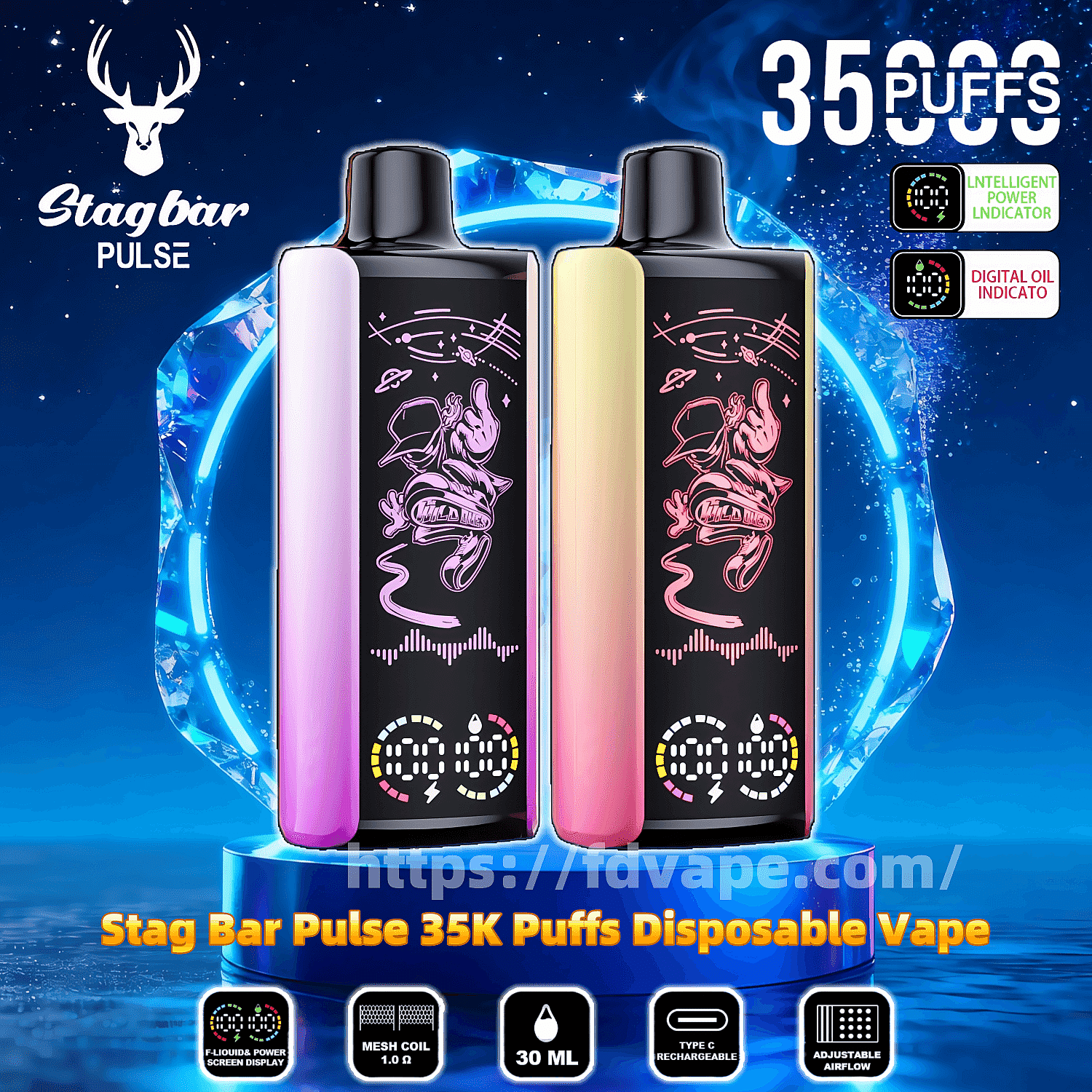 Stag Bar Pulse 35000 35K Puffs Disposable Vape Ajustable Airflow 2% ...