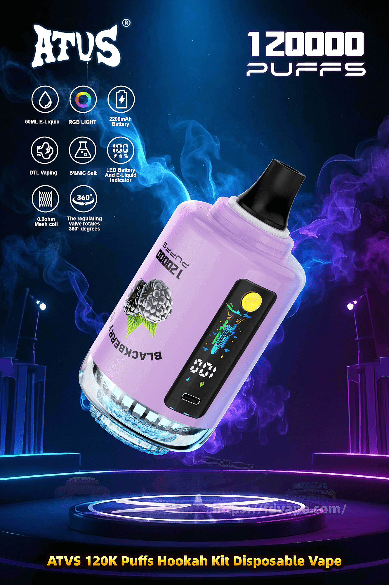 ATVS 120000 120K Puffs Shisha Hookah Kit Disposable Vape 5% Nicotine ...