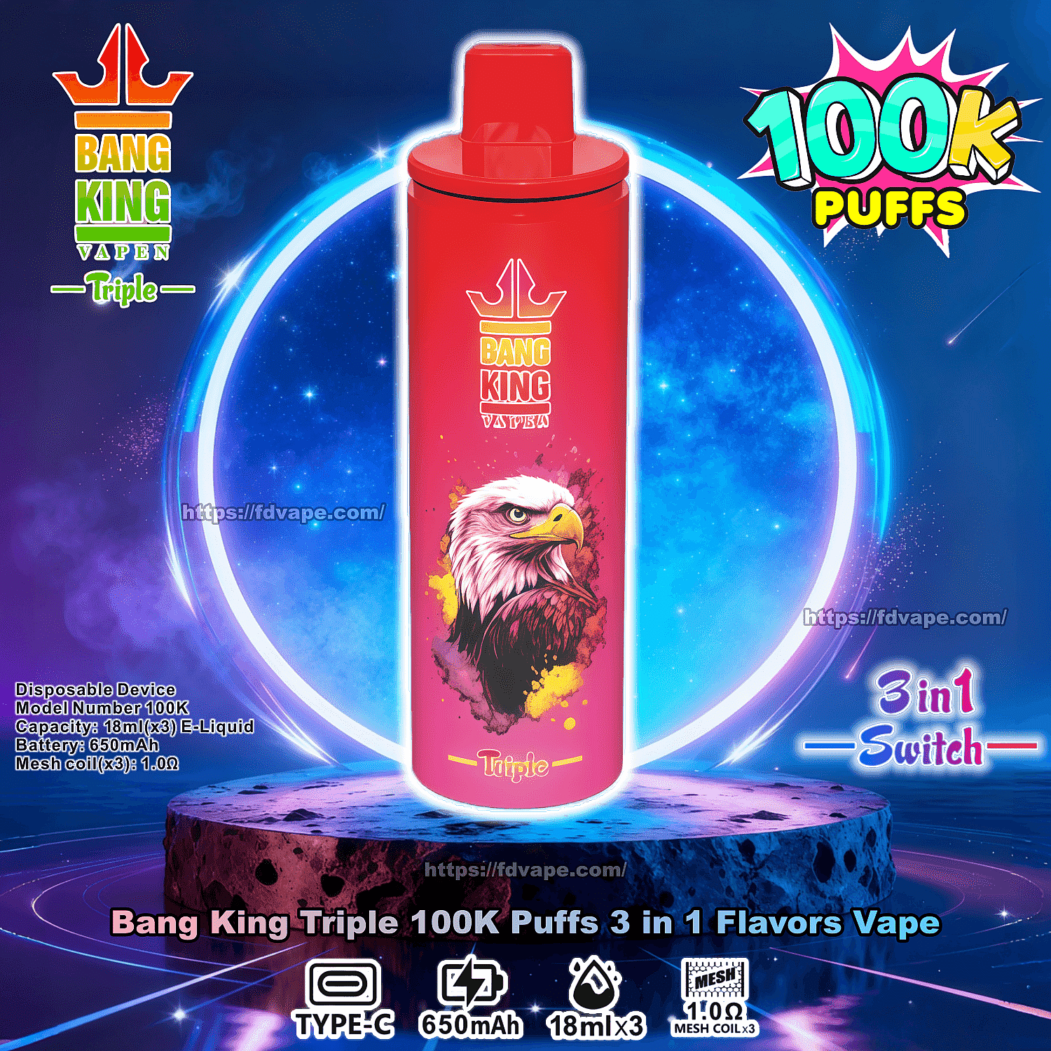 Bang King Triple 100000 100K Puffs 3 In 1 Flavors Disposable Vape 0% 2% ...
