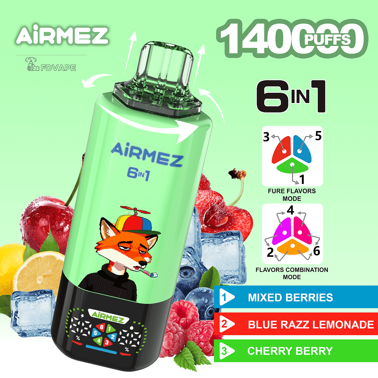 Airmez FOX 140000 140K Puffs 6 in 1 Geschmacksrichtungen Einweg-Vape 0% ...
