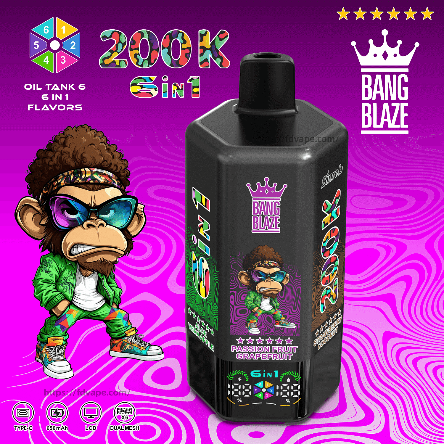 Bang Blaze 200000 200K puffar 6 i 1 smaker Disponibel Vape 0% 2% 3% 5% ...