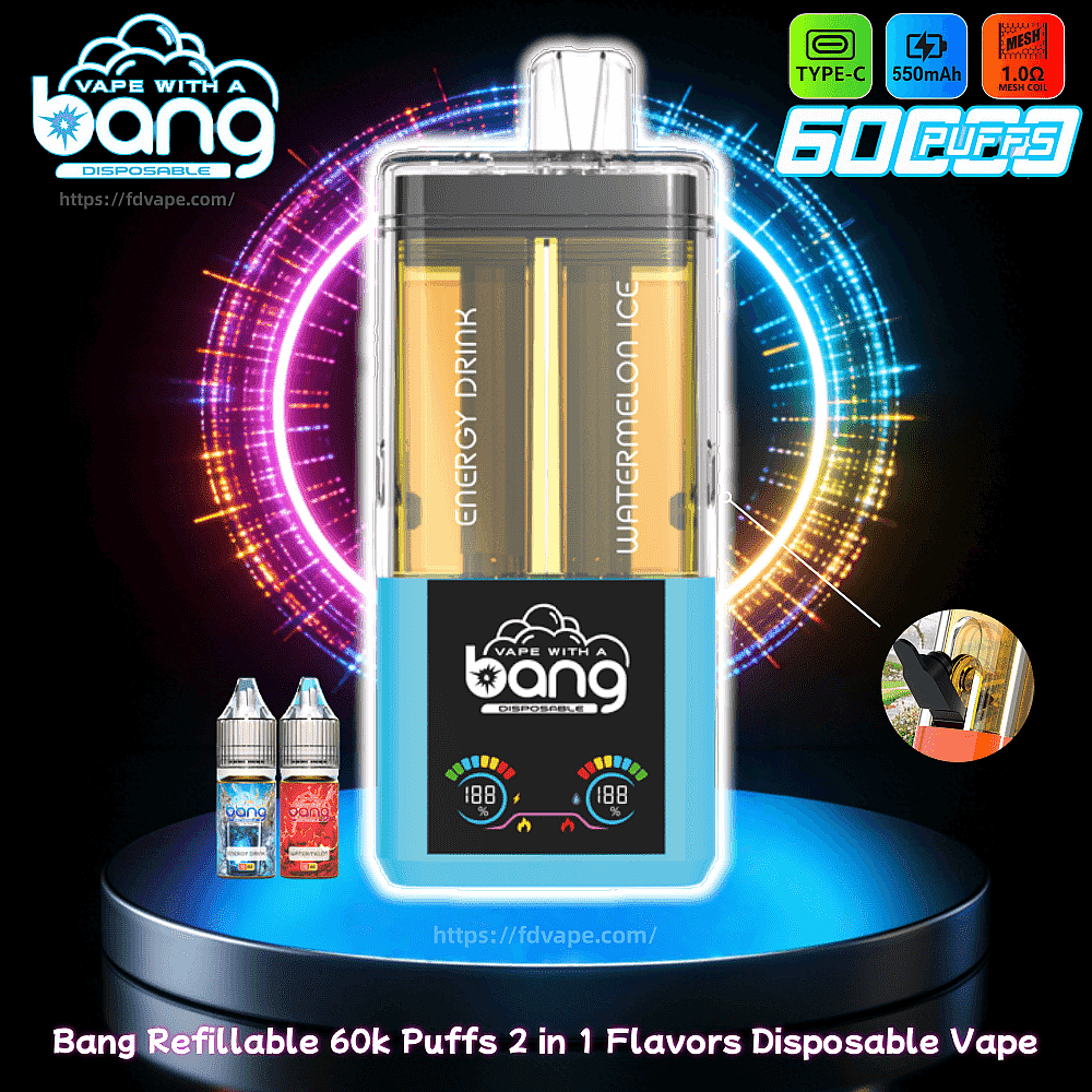 Bang Refillable 60k 60000 Puffs 2 in 1 Dual Flavors Disposable Vape 0% ...