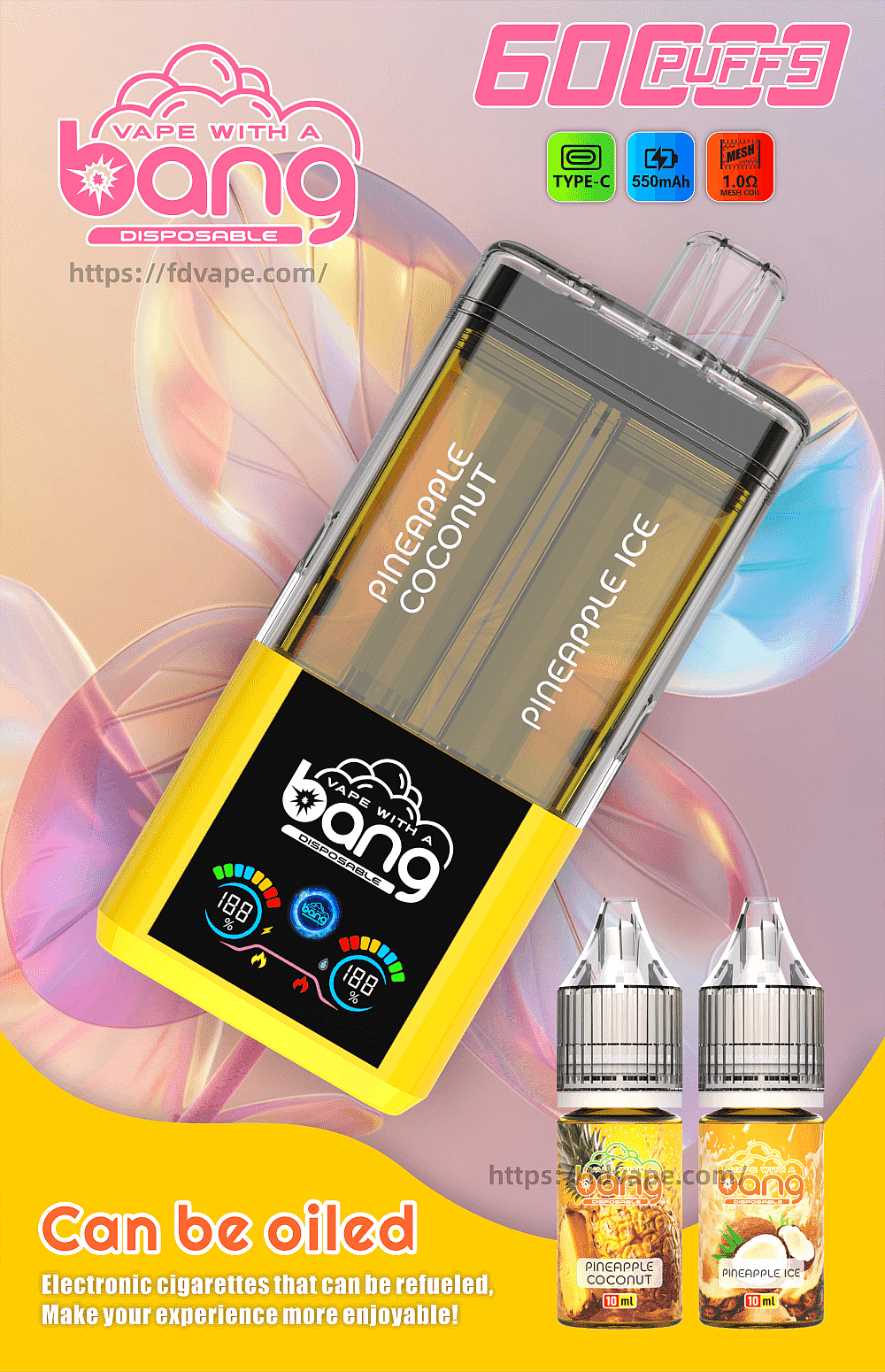 Bang Refillable 60k 60000 Puffs 2 in 1 Dual Flavors Disposable Vape 0% ...