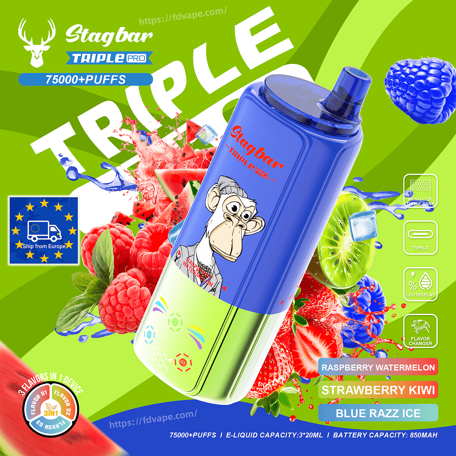 Stag Bar Triple Pro 75000 75K Puffs 3 w 1 Smaki Jednorazowa przesyłka ...