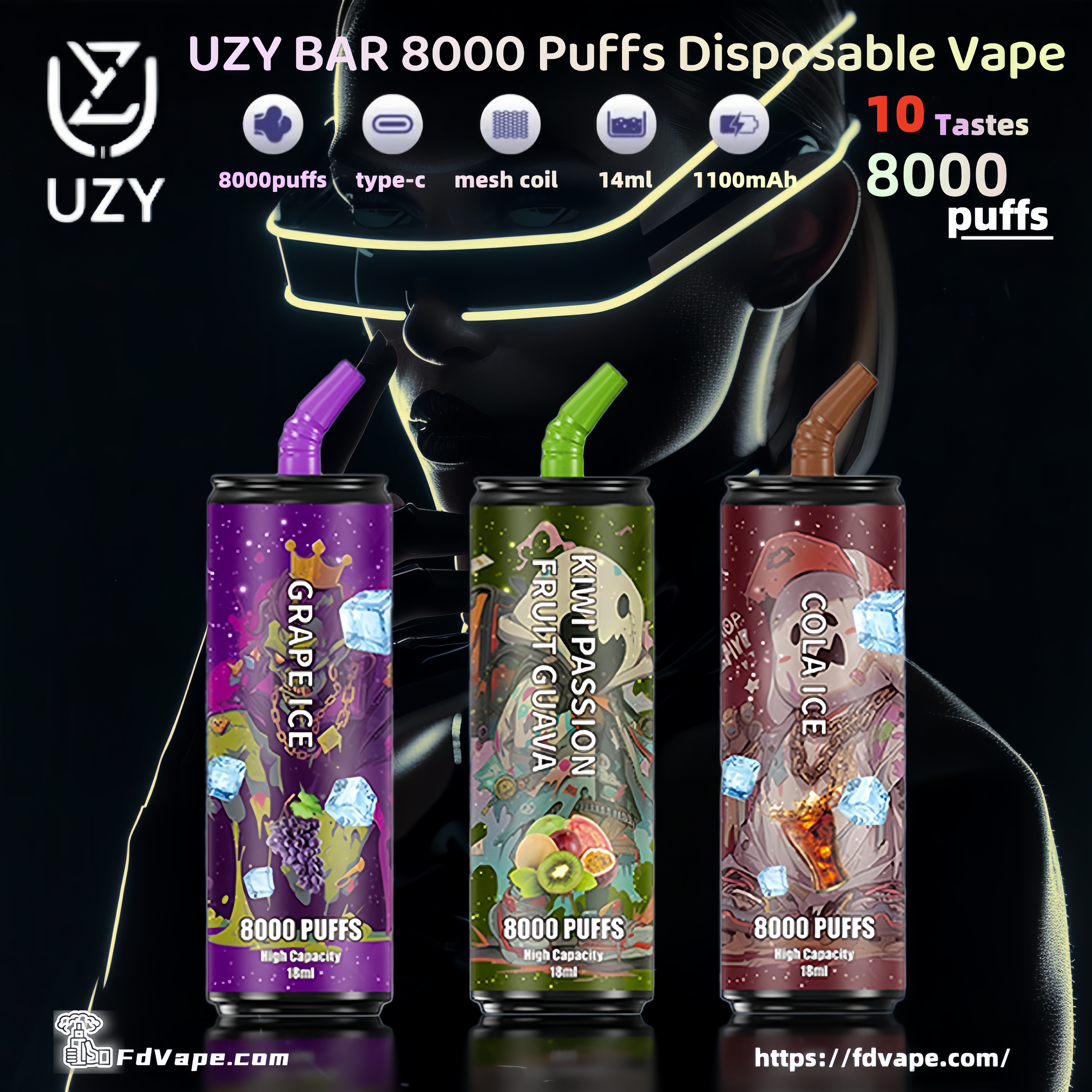UZY BAR 8000 sopla Vape disponible 0% 2% 3% 5% Nicotina 10 gustos ...