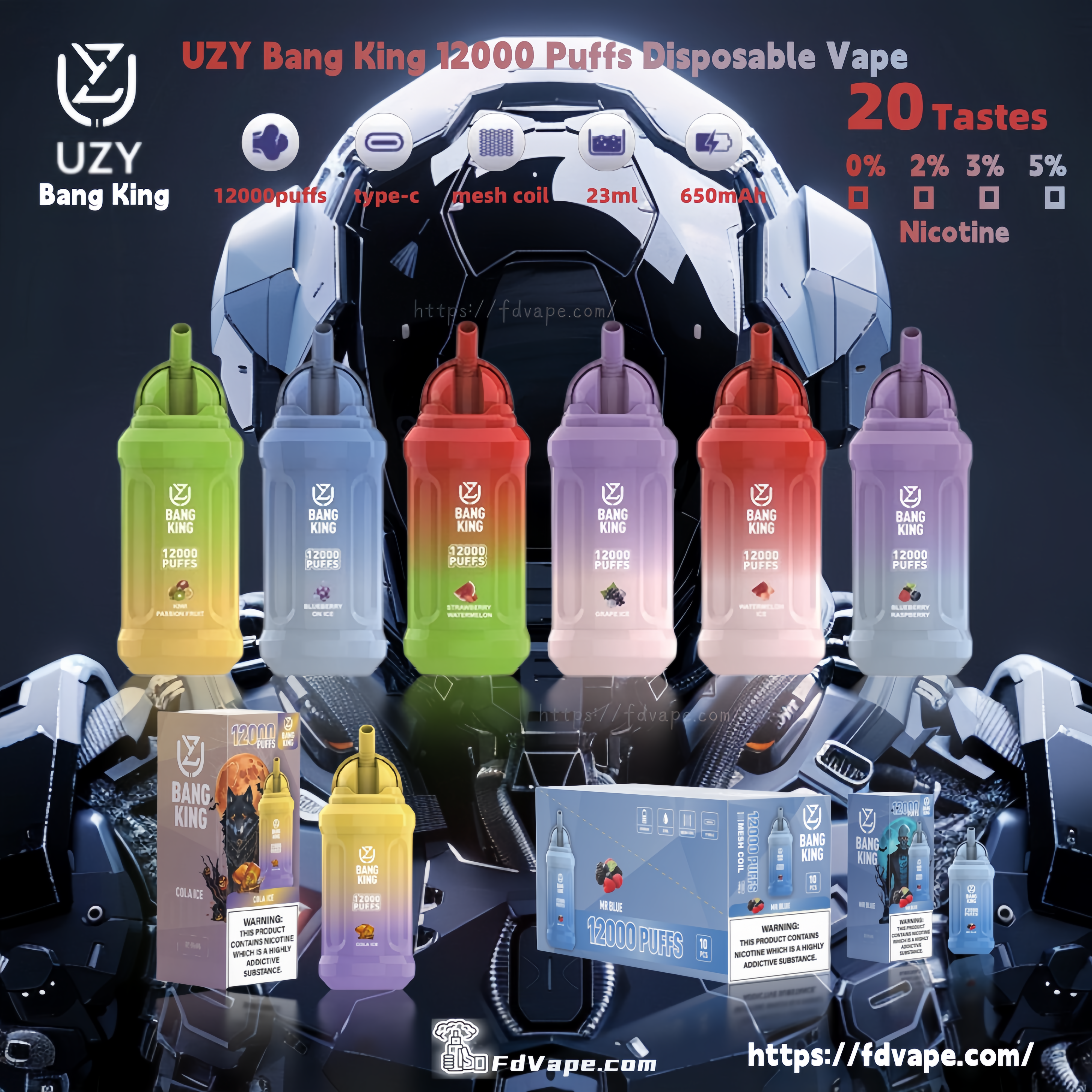 UZY Bang King 12000 Puffs Disposable Vape 0% 2% 3% 5% Nicotine 20 ...