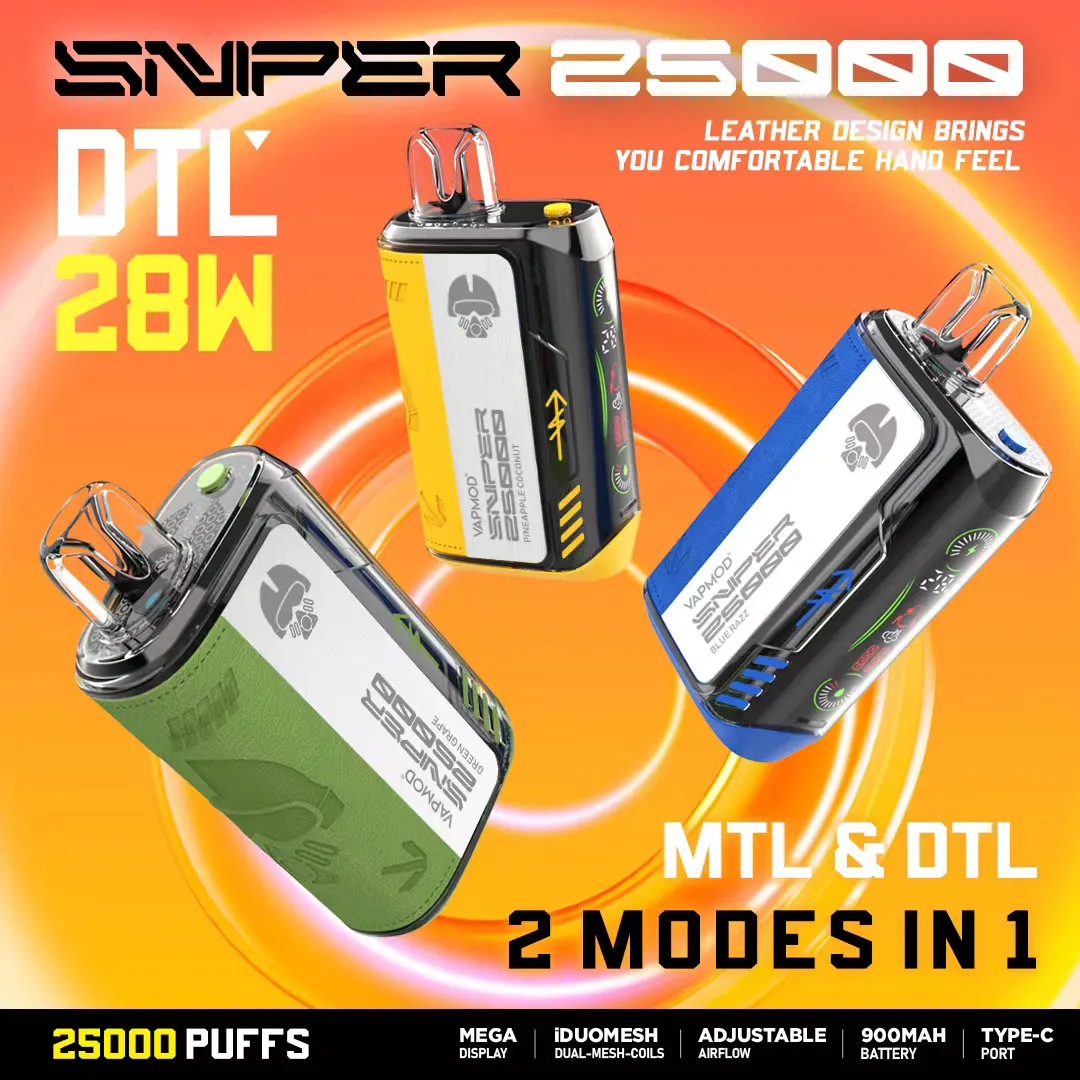 VAPMOD SNIPER 25000 25K Puffs Disposable Vape 3% Nicotine 12Tastes LED ...