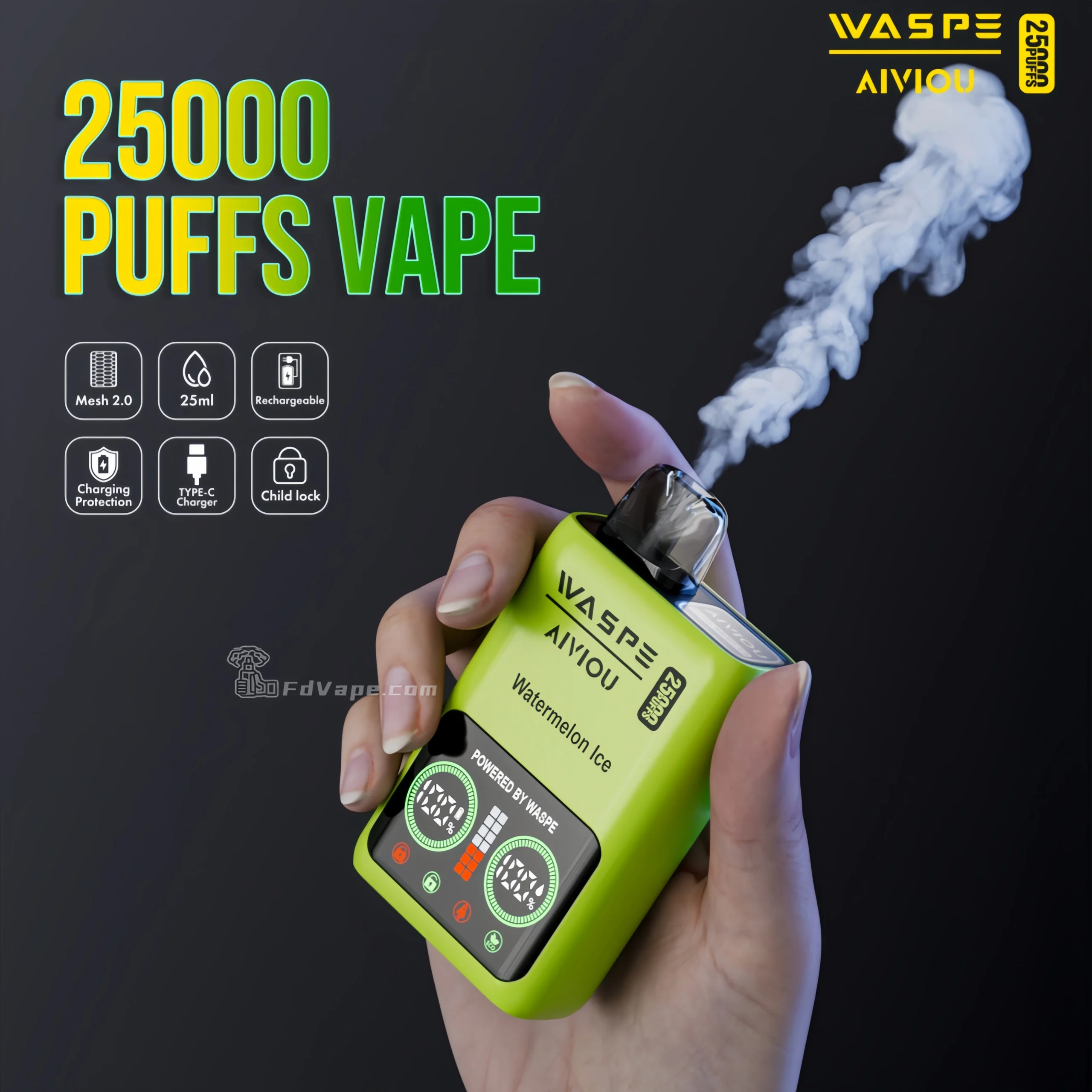 WASPE 25000 25K Puffs Disposable Vape 0% 2% 3% 5% Nicotine 10Tastes LED ...