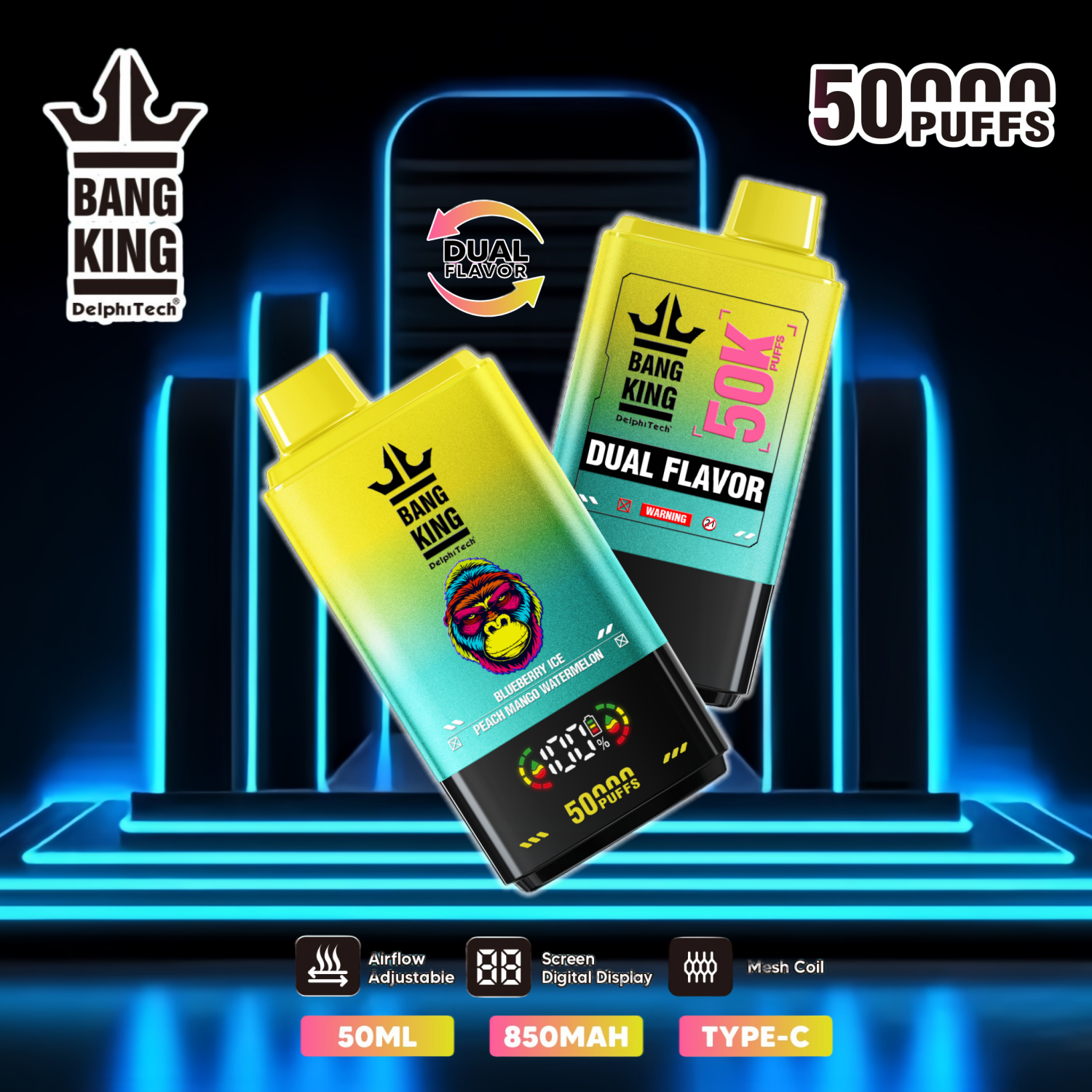 Bang King 50000 50K Puffs Double Flavor Einweg-Vape 0% 2% 3% 5% Nikotin ...