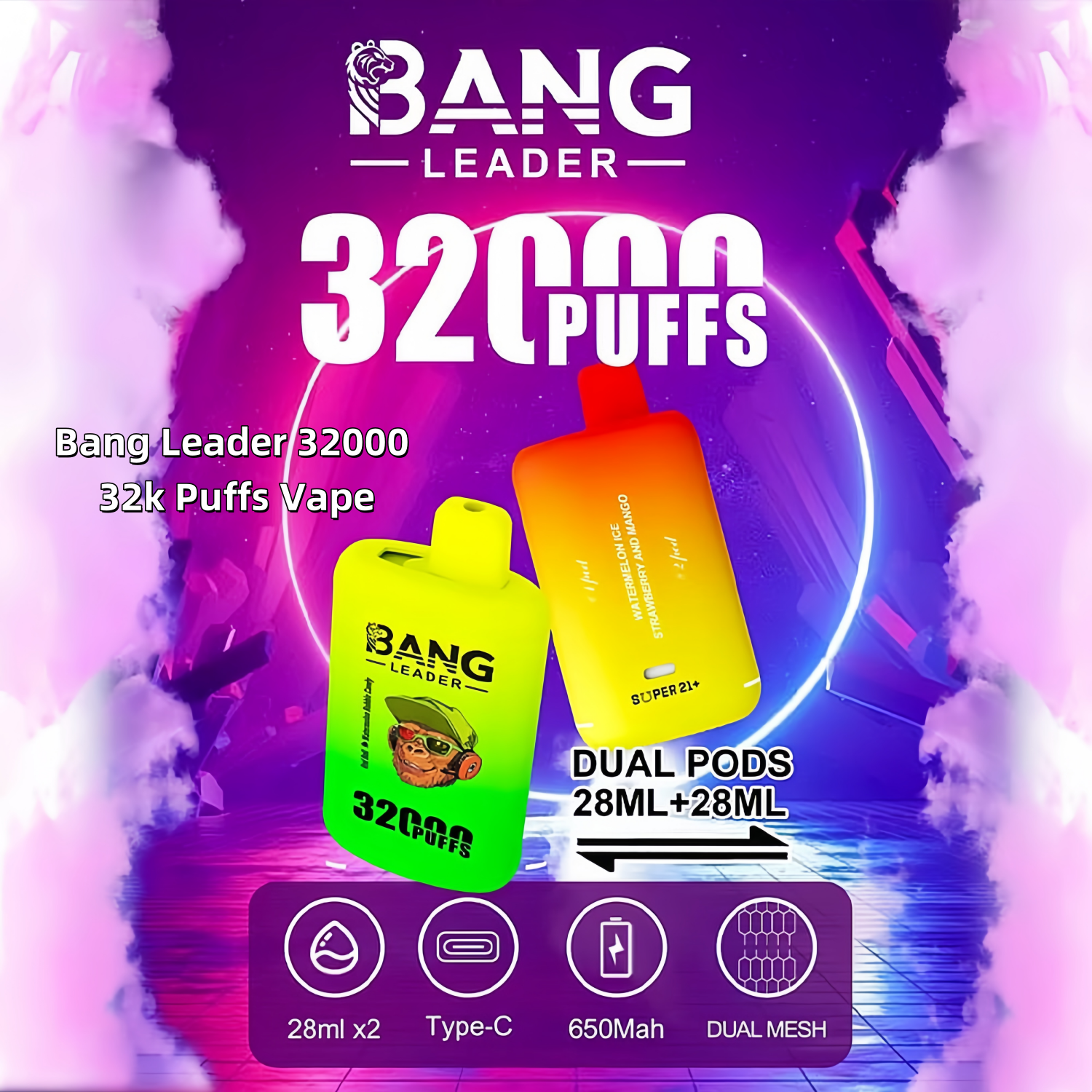 Bang Leader 32000 32k Puffs Vape desechable de doble sabor 0% 2% 3% 5% ...