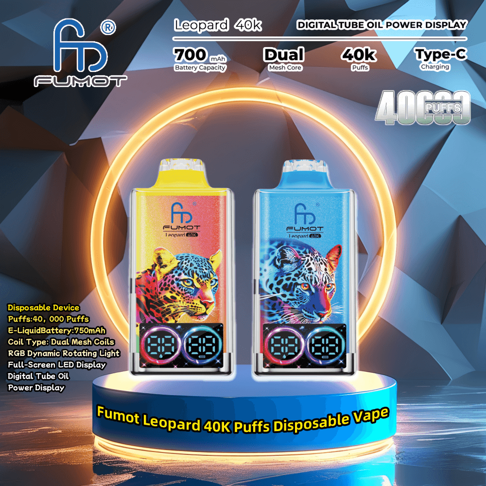 Fumot Leopard 40000 40K Puffs Vape Descartável Dual Mesh Coil 2% 3% 5% Nicotina 16 Sabores RGB ...
