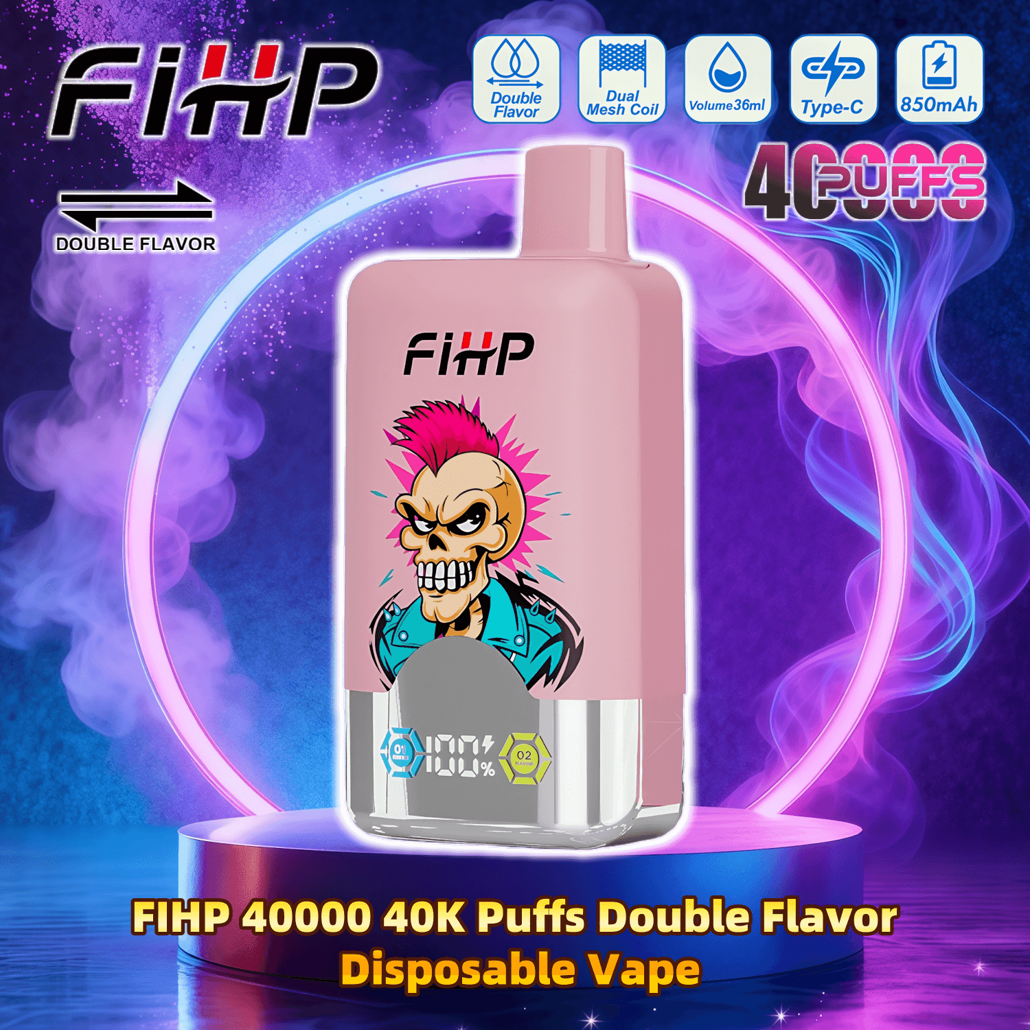 FIHP 40000 40K Puffs Double Flavors Disposable Vape 2% 5% Nicotine ...
