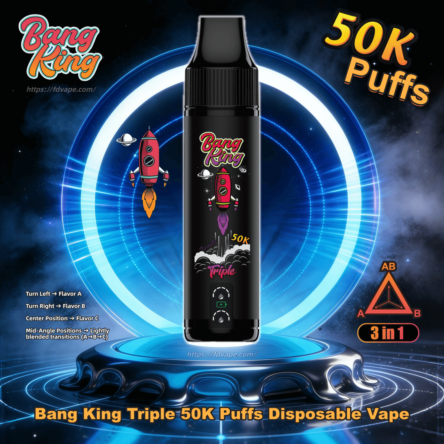 Bang King Triple 50000 Puffs Einweg-Vape 3 in 1 umschaltbare Geschmacksrichtungen 0% 2% 3% 5% ...